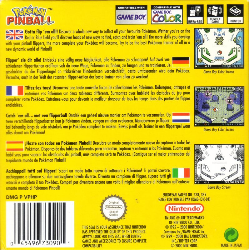 Pokémon Pinball cover or packaging material - MobyGames