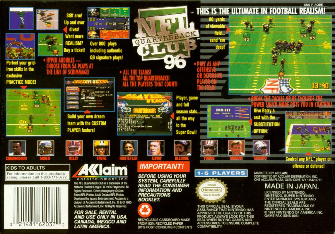 NFL Quarterback Club 96 cover or packaging material - MobyGames