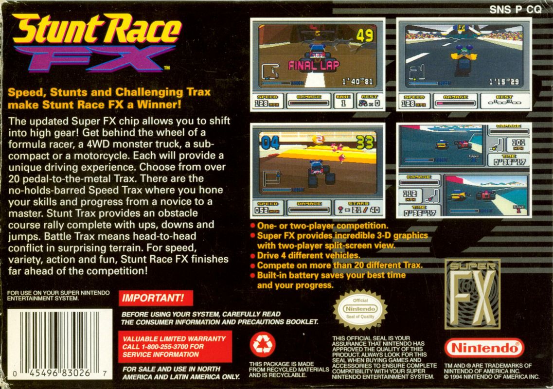 Stunt Race FX cover or packaging material - MobyGames