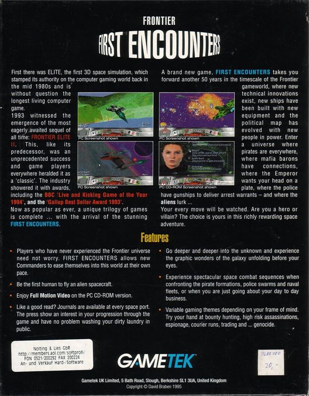 Frontier: First Encounters cover or packaging material - MobyGames