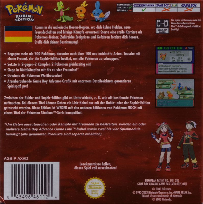 Pokémon Ruby Version cover or packaging material - MobyGames
