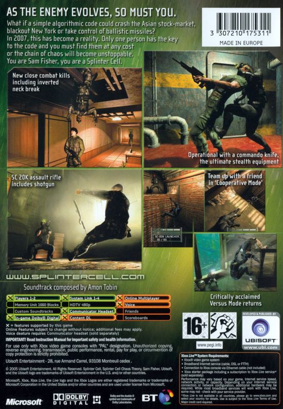 Tom Clancy's Splinter Cell: Chaos Theory cover or packaging material ...