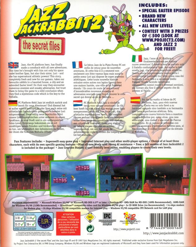 Jazz Jackrabbit 2: The Secret Files cover or packaging material - MobyGames