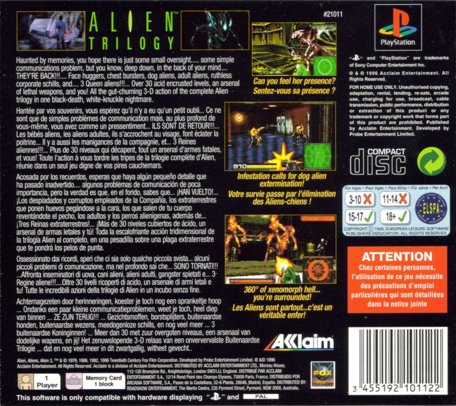 Alien Trilogy cover or packaging material - MobyGames