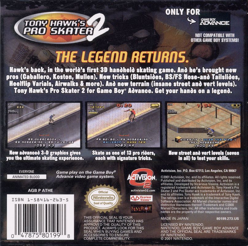 Tony Hawk's Pro Skater 2 cover or packaging material - MobyGames