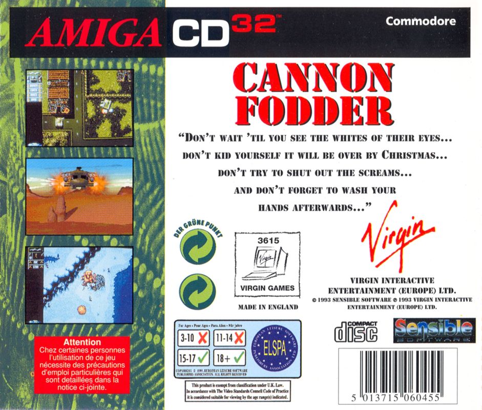 Cannon Fodder cover or packaging material - MobyGames