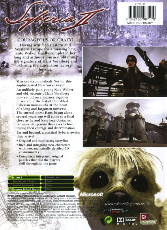 Syberia II cover or packaging material - MobyGames
