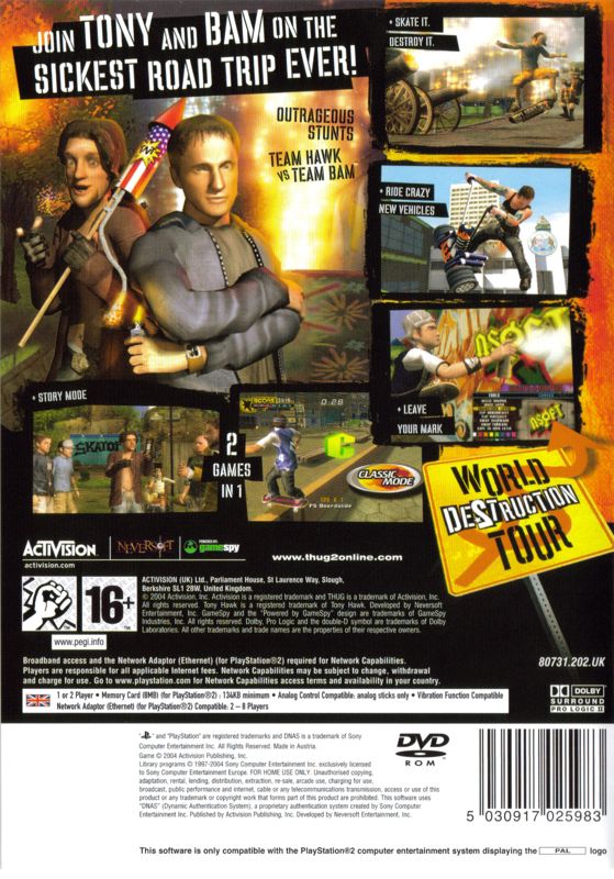 Tony Hawk's Underground 2 cover or packaging material - MobyGames