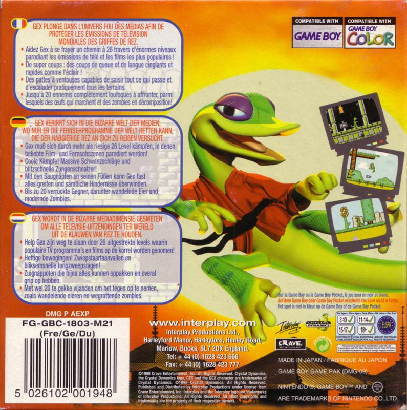 Gex: Enter the Gecko cover or packaging material - MobyGames