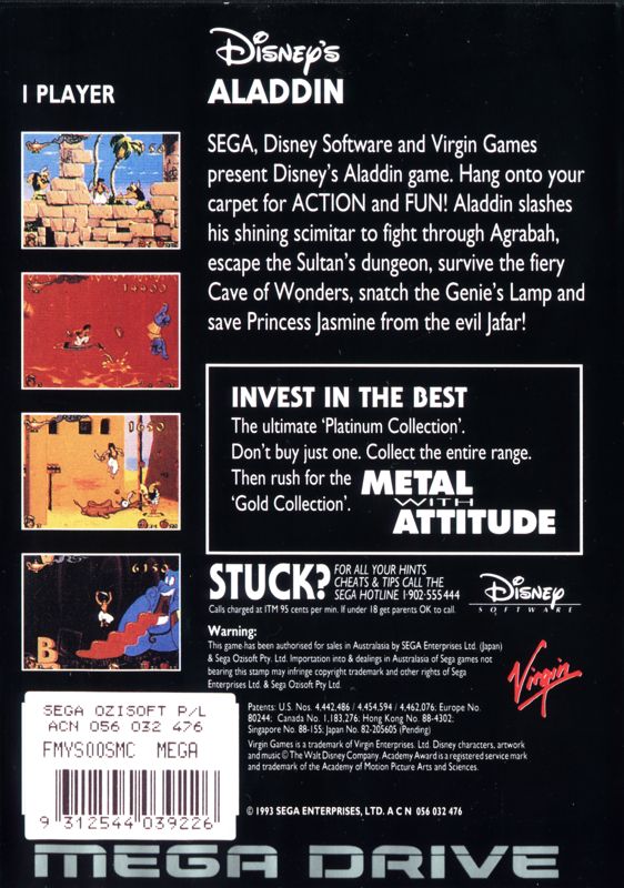 Disney's Aladdin cover or packaging material - MobyGames