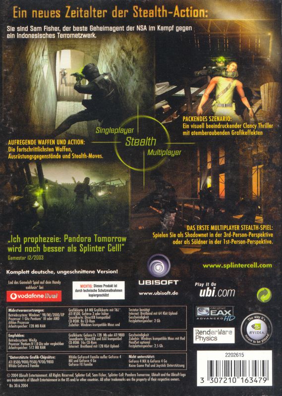 Tom Clancy's Splinter Cell: Pandora Tomorrow cover or packaging ...