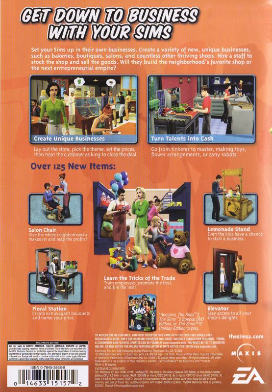 The Sims 2: Open for Business cover or packaging material - MobyGames