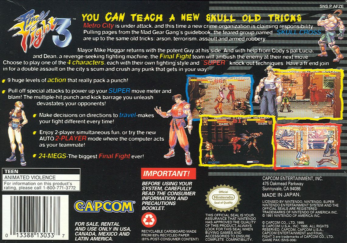 Final Fight 3 cover or packaging material - MobyGames