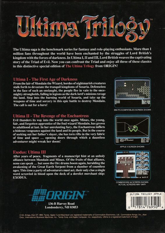Ultima Trilogy: I ♦ II ♦ III cover or packaging material - MobyGames