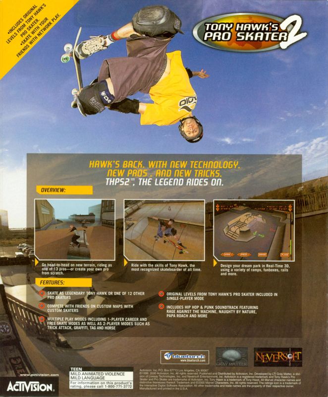 Tony Hawk's Pro Skater 2 cover or packaging material - MobyGames