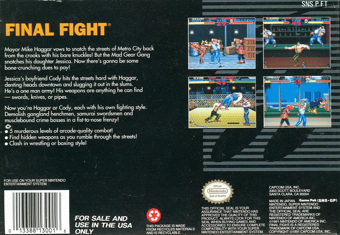 Final Fight cover or packaging material - MobyGames
