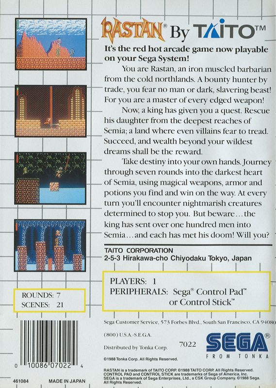 Rastan cover or packaging material - MobyGames