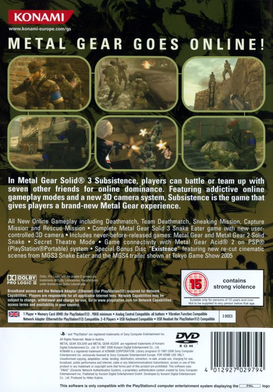 Metal Gear Solid 3: Subsistence (Limited Edition) cover or packaging ...