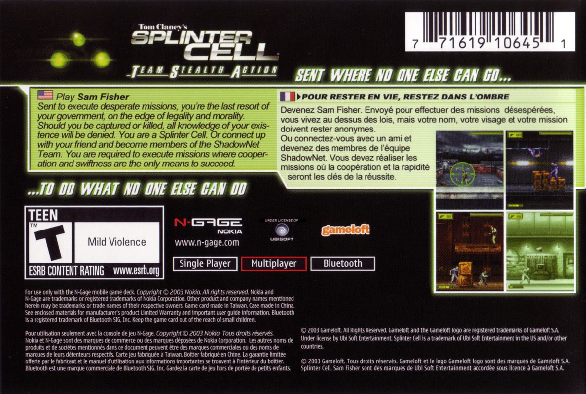 Tom Clancy's Splinter Cell cover or packaging material - MobyGames