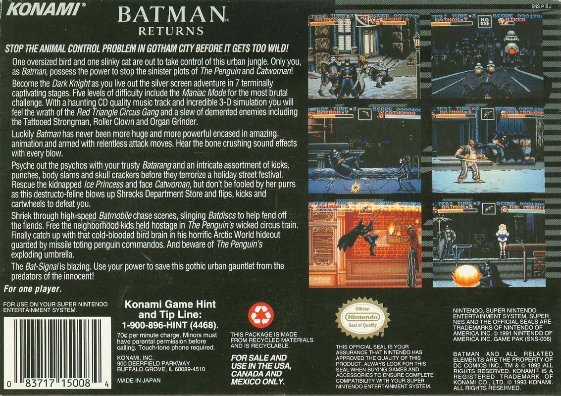 Batman Returns cover or packaging material - MobyGames
