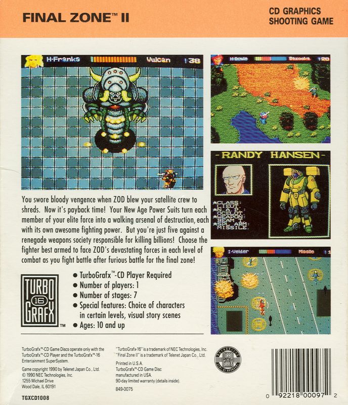 Final Zone II cover or packaging material - MobyGames