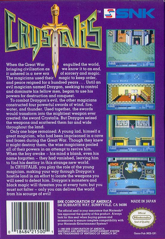 Crystalis cover or packaging material - MobyGames