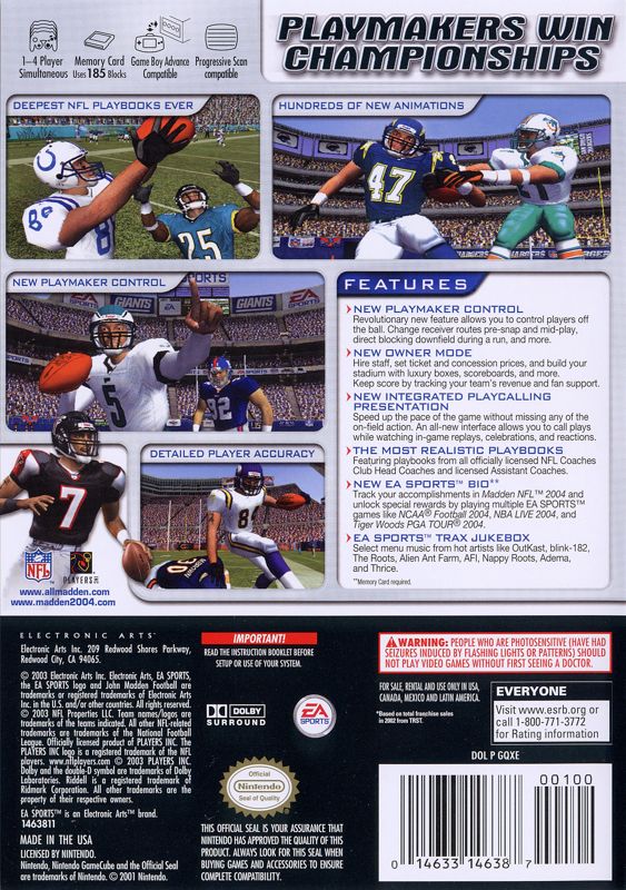 Madden NFL 2004 cover or packaging material - MobyGames