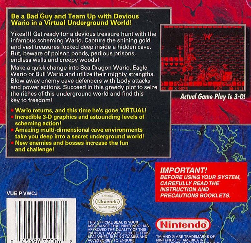 Virtual Boy Wario Land cover or packaging material - MobyGames