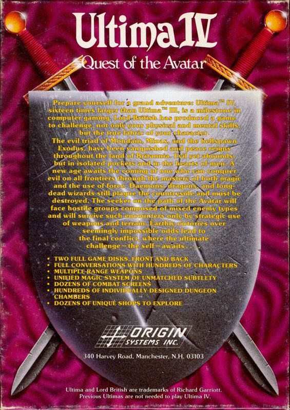 Ultima IV: Quest of the Avatar cover or packaging material - MobyGames