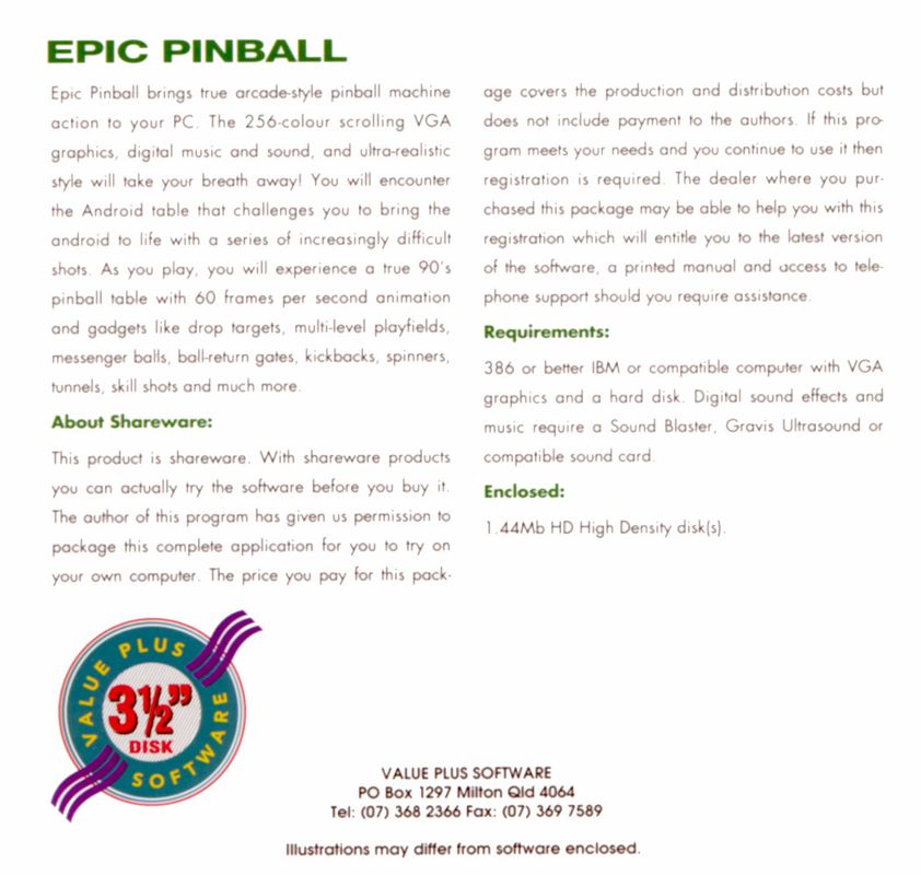 Epic Pinball cover or packaging material - MobyGames