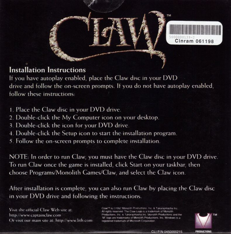 Claw cover or packaging material - MobyGames