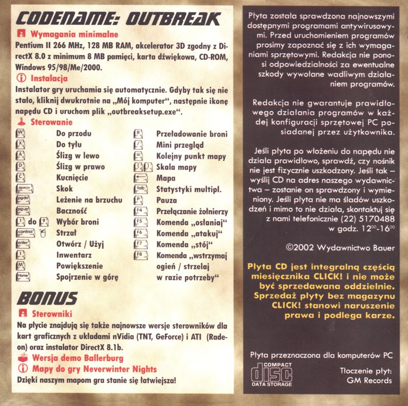 Codename: Outbreak cover or packaging material - MobyGames