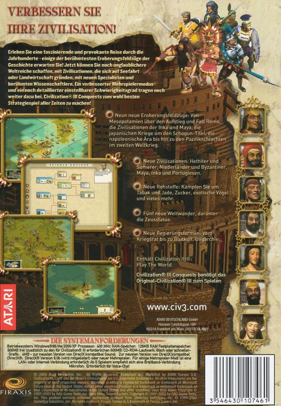 Sid Meier's Civilization III: Conquests cover or packaging material ...