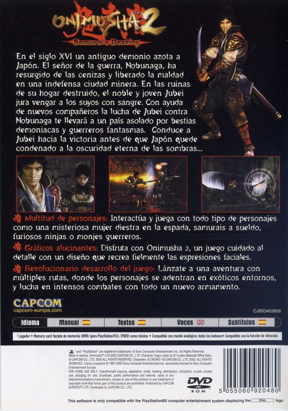 Onimusha 2: Samurai's Destiny cover or packaging material - MobyGames