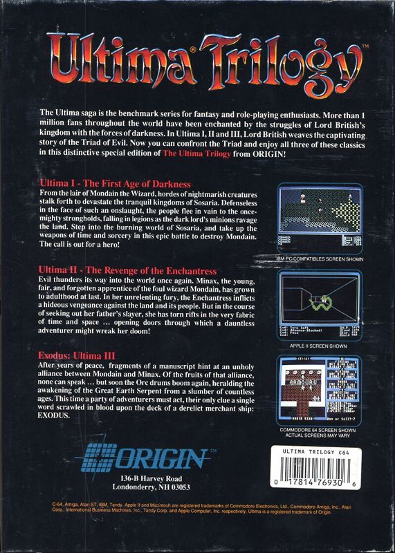 Ultima Trilogy: I ♦ II ♦ III cover or packaging material - MobyGames