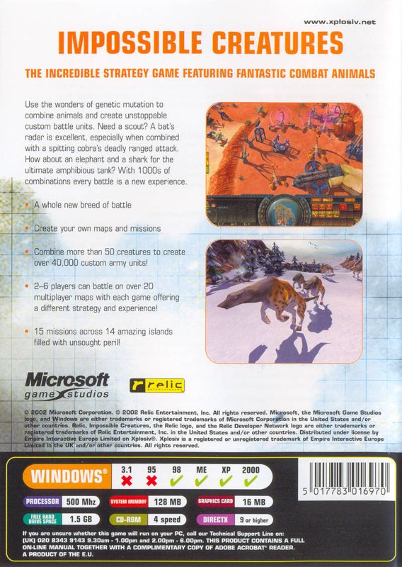 Impossible Creatures cover or packaging material - MobyGames