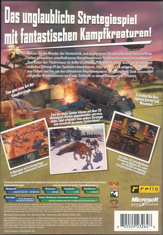 Impossible Creatures cover or packaging material - MobyGames