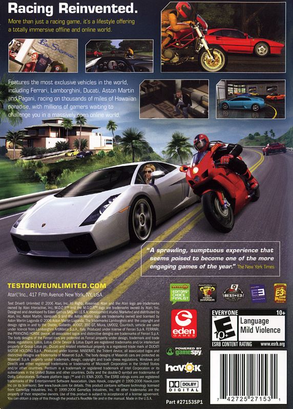 Test Drive Unlimited cover or packaging material - MobyGames