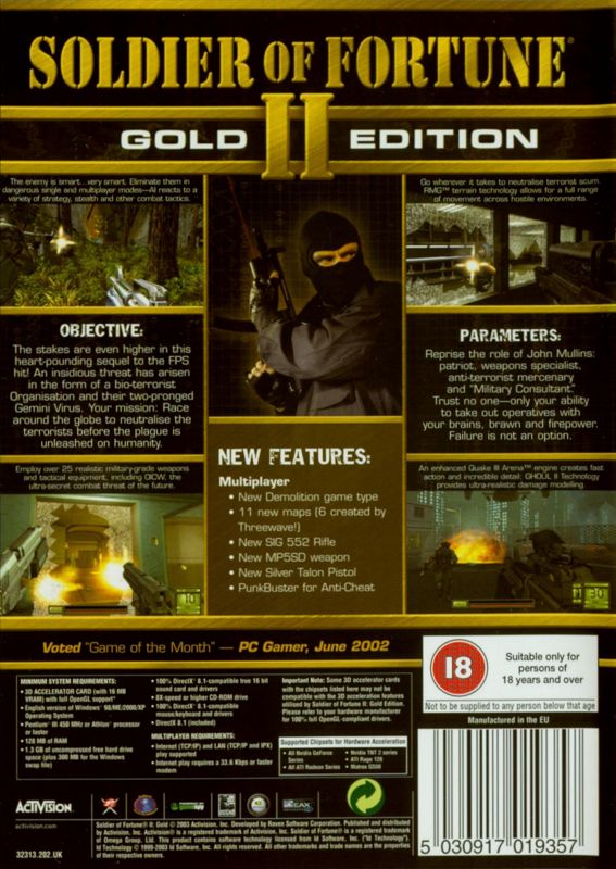 Soldier of Fortune II: Double Helix - Gold Edition cover or packaging material - MobyGames