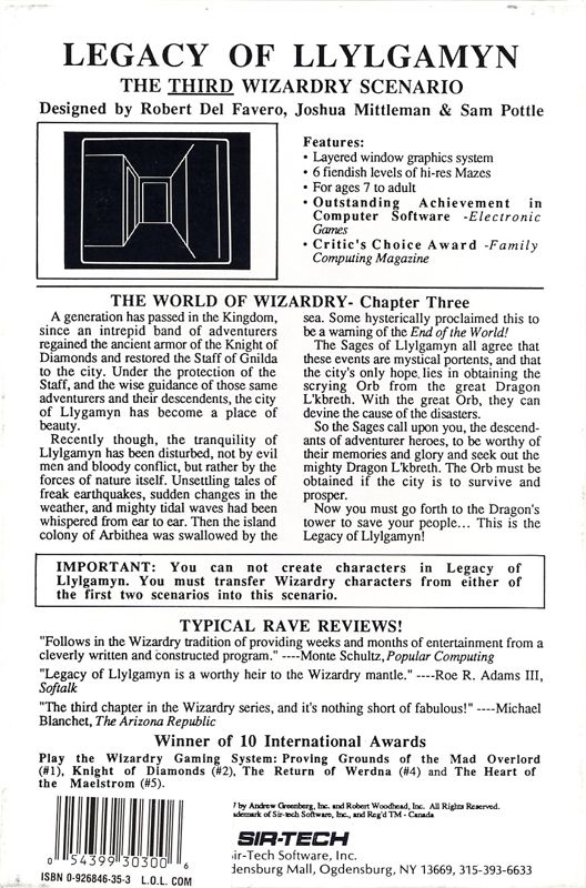 Wizardry: Legacy of Llylgamyn - The Third Scenario cover or packaging ...