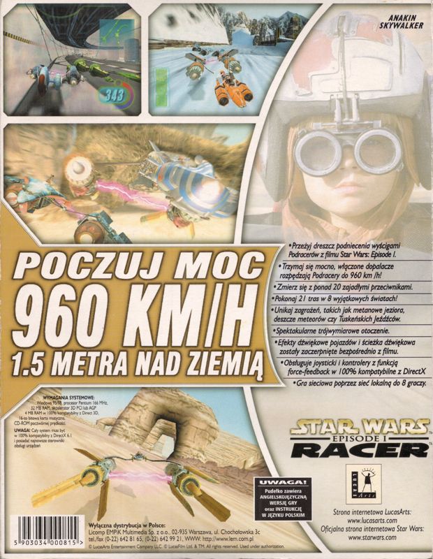 Star Wars: Episode I - Racer cover or packaging material - MobyGames