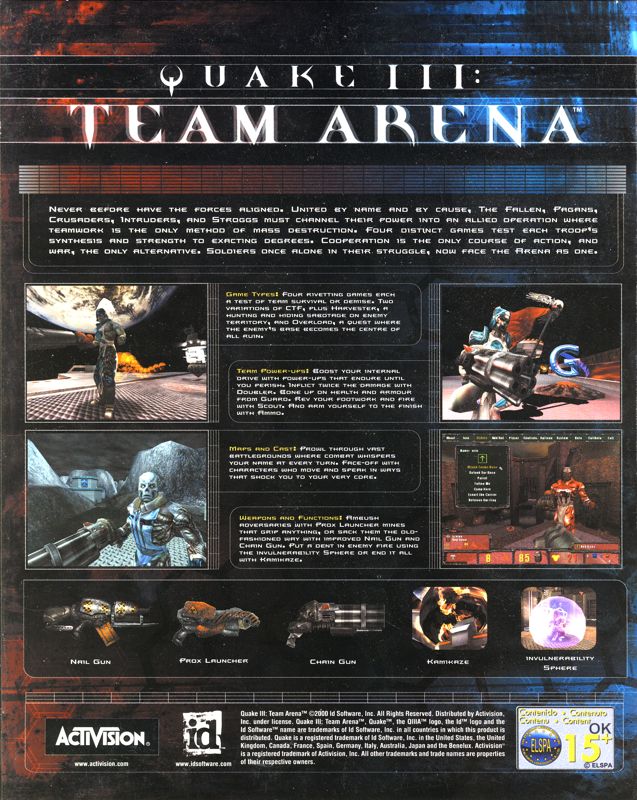 Quake III: Team Arena cover or packaging material - MobyGames