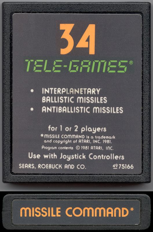 Missile Command cover or packaging material - MobyGames