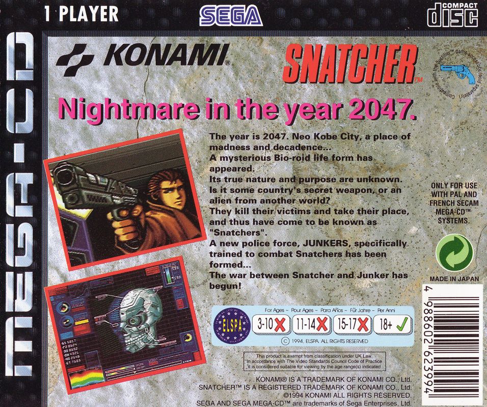 Snatcher cover or packaging material - MobyGames