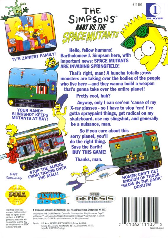 The Simpsons: Bart vs. the Space Mutants cover or packaging material - MobyGames