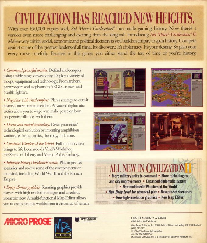 Sid Meier's Civilization II cover or packaging material - MobyGames