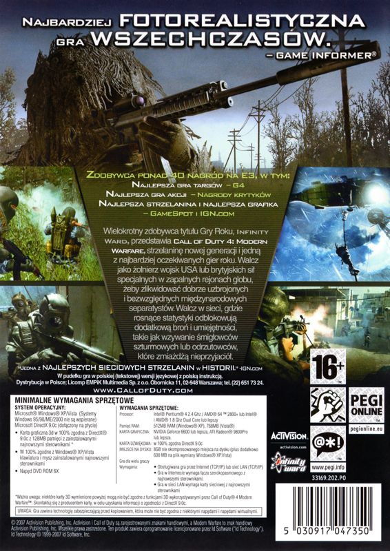 Call of Duty 4: Modern Warfare cover or packaging material - MobyGames