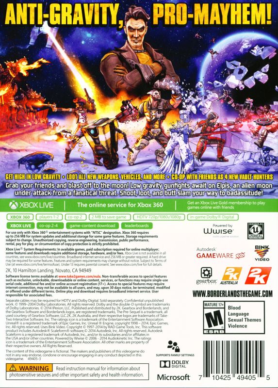 Borderlands: The Pre-Sequel! cover or packaging material - MobyGames
