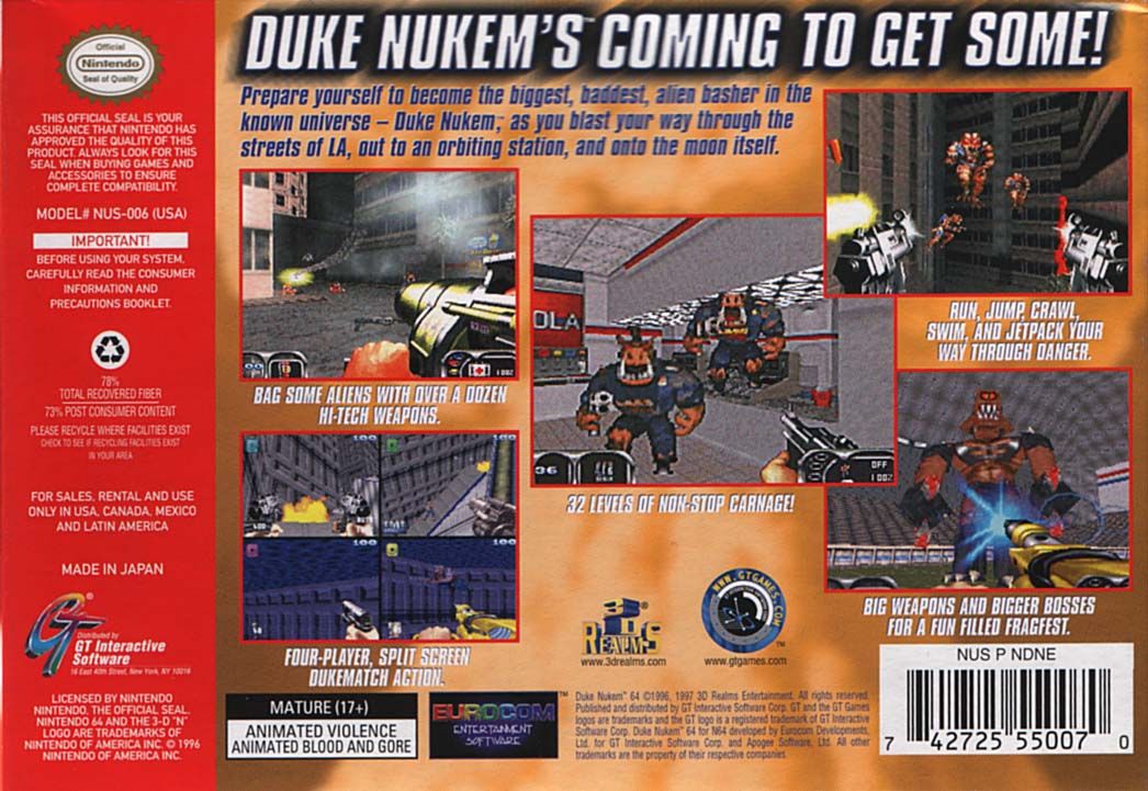 Duke Nukem 64 cover or packaging material - MobyGames