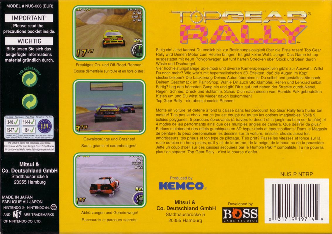 Top Gear Rally cover or packaging material - MobyGames